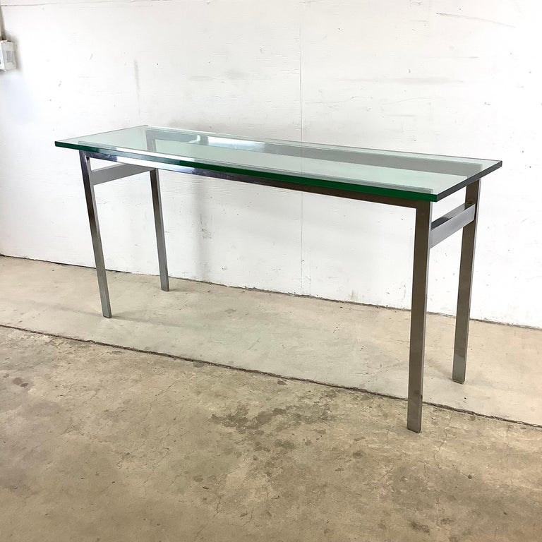 Mid-Century Polished Flat Steel Console Table after Milo Baughman For ...