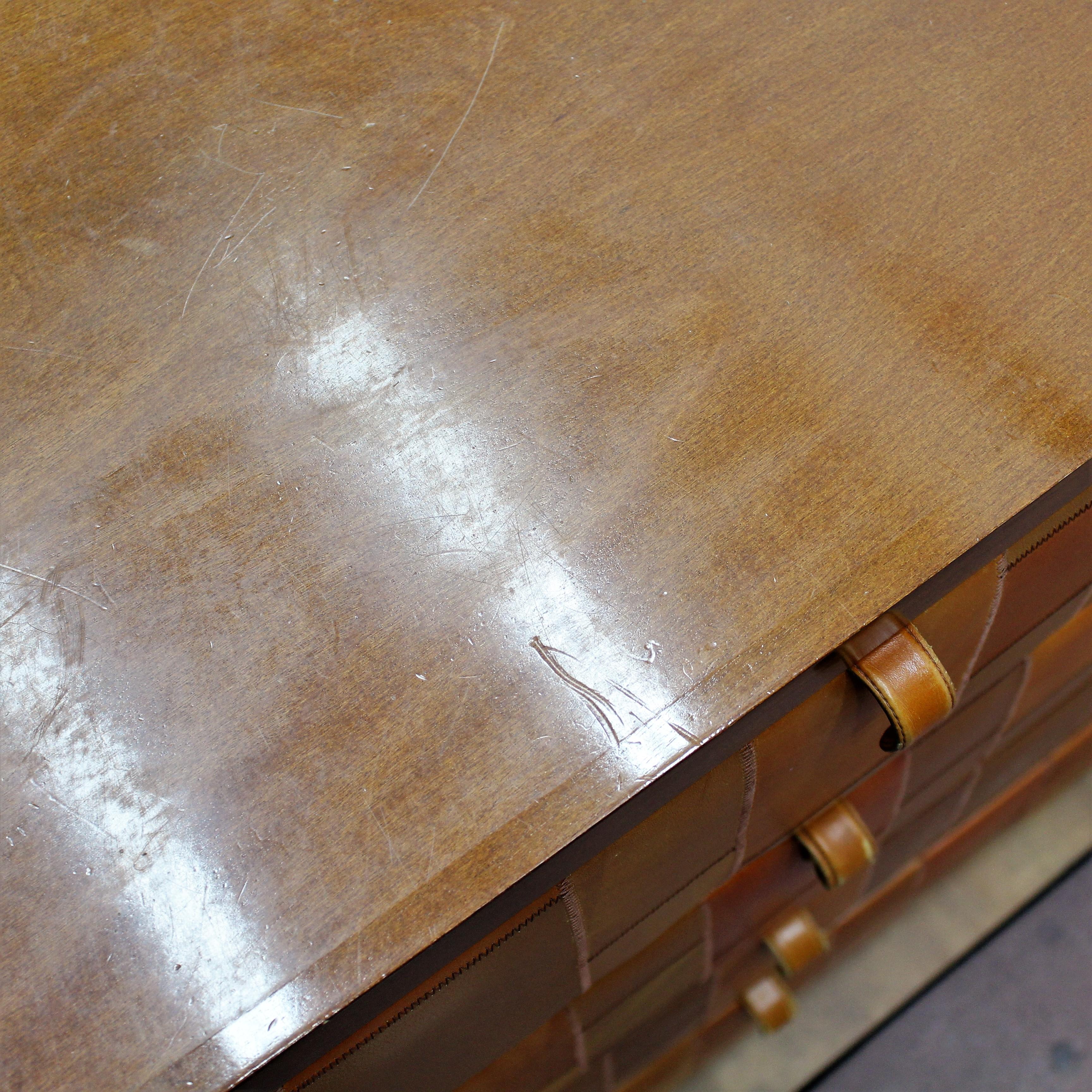 Midcentury Poltrona Frau Wood and Leather Commode and Nightstands ...