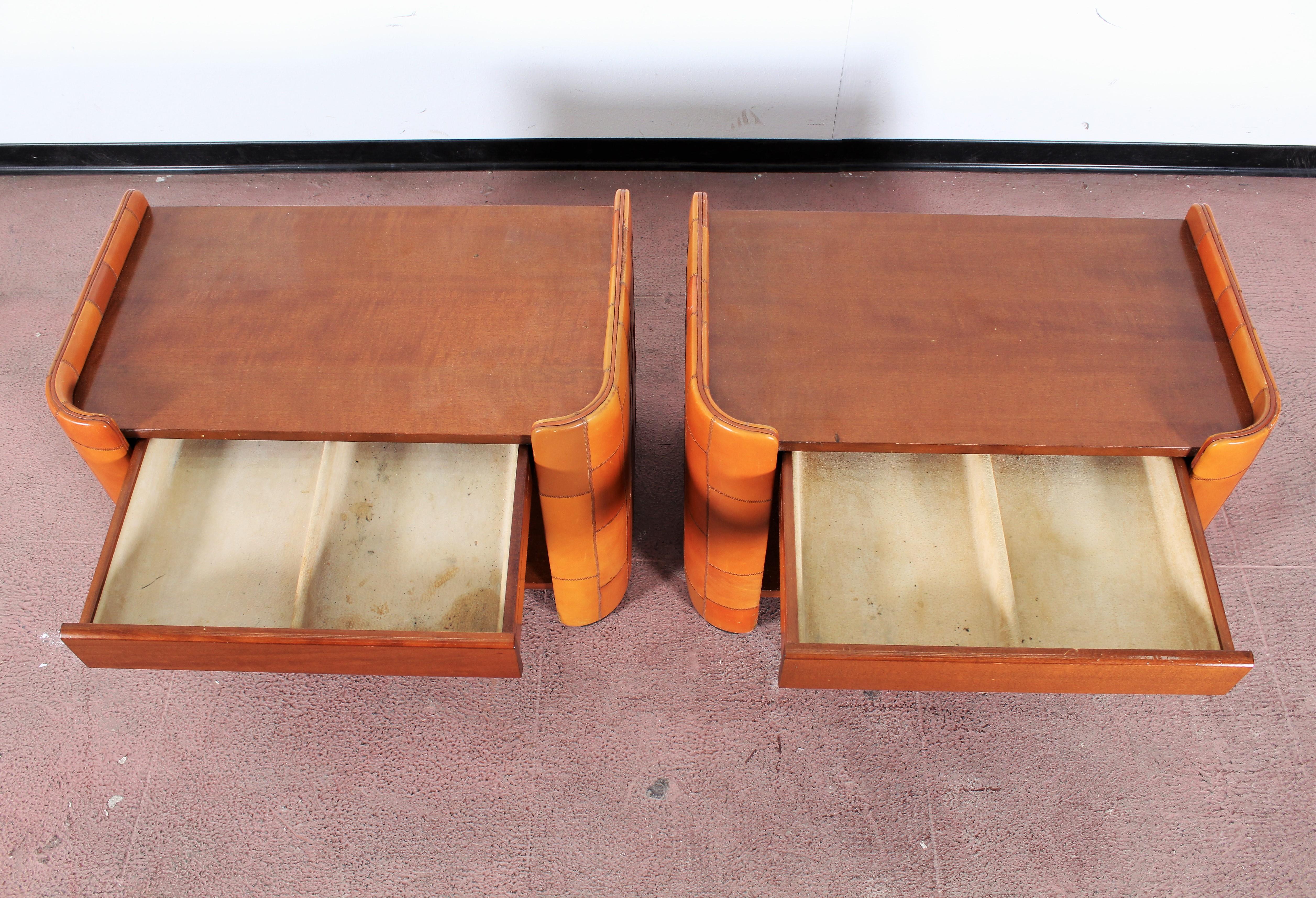 Midcentury Poltrona Frau Wood and Leather Commode and Nightstands ...