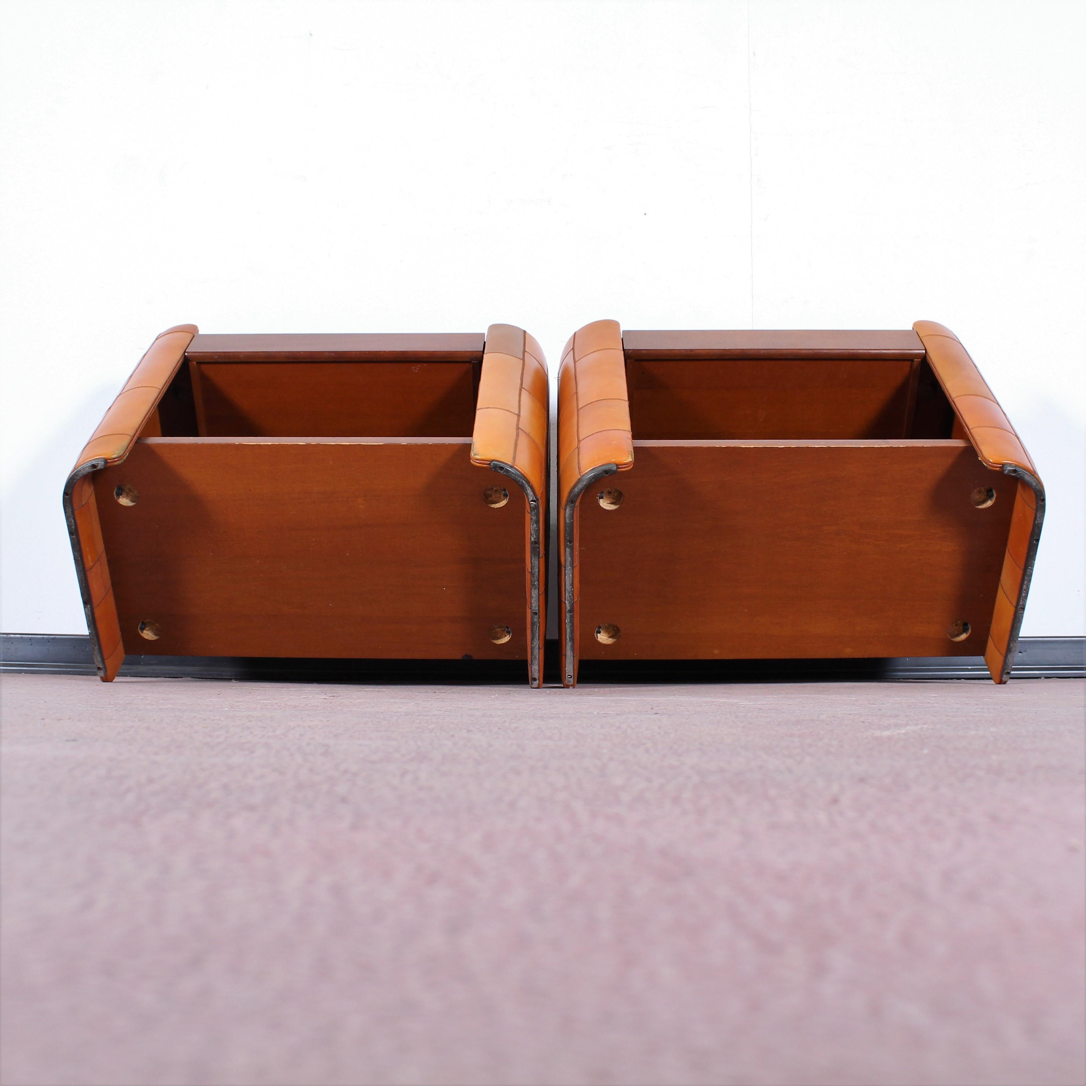 Midcentury Poltrona Frau Wood and Leather Commode and Nightstands ...