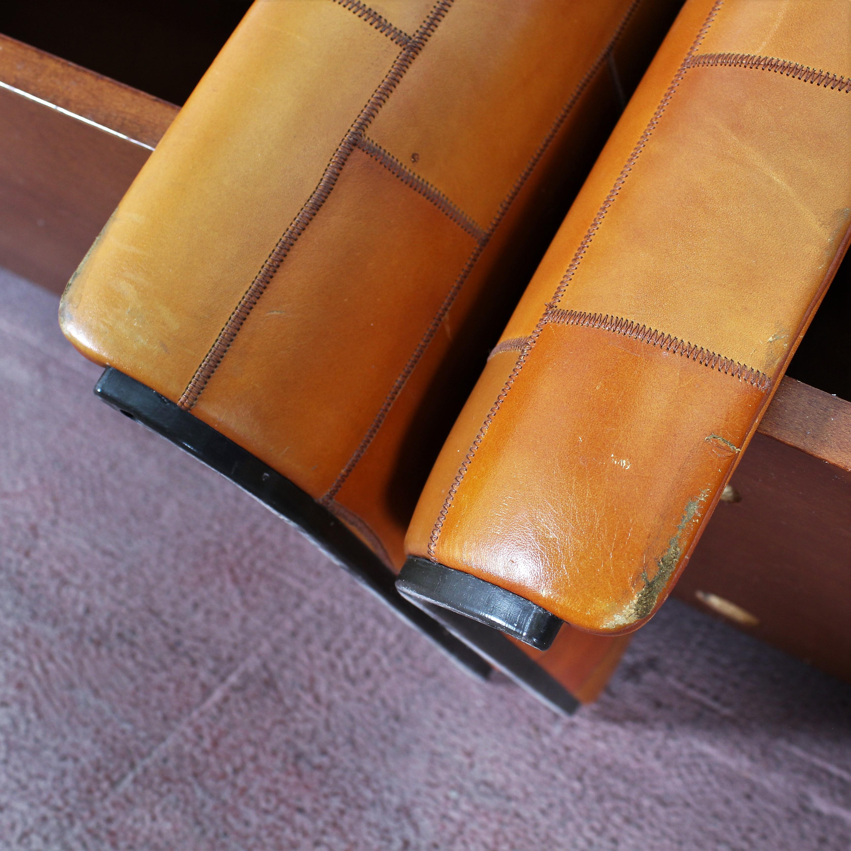 Midcentury Poltrona Frau Wood and Leather Commode and Nightstands ...