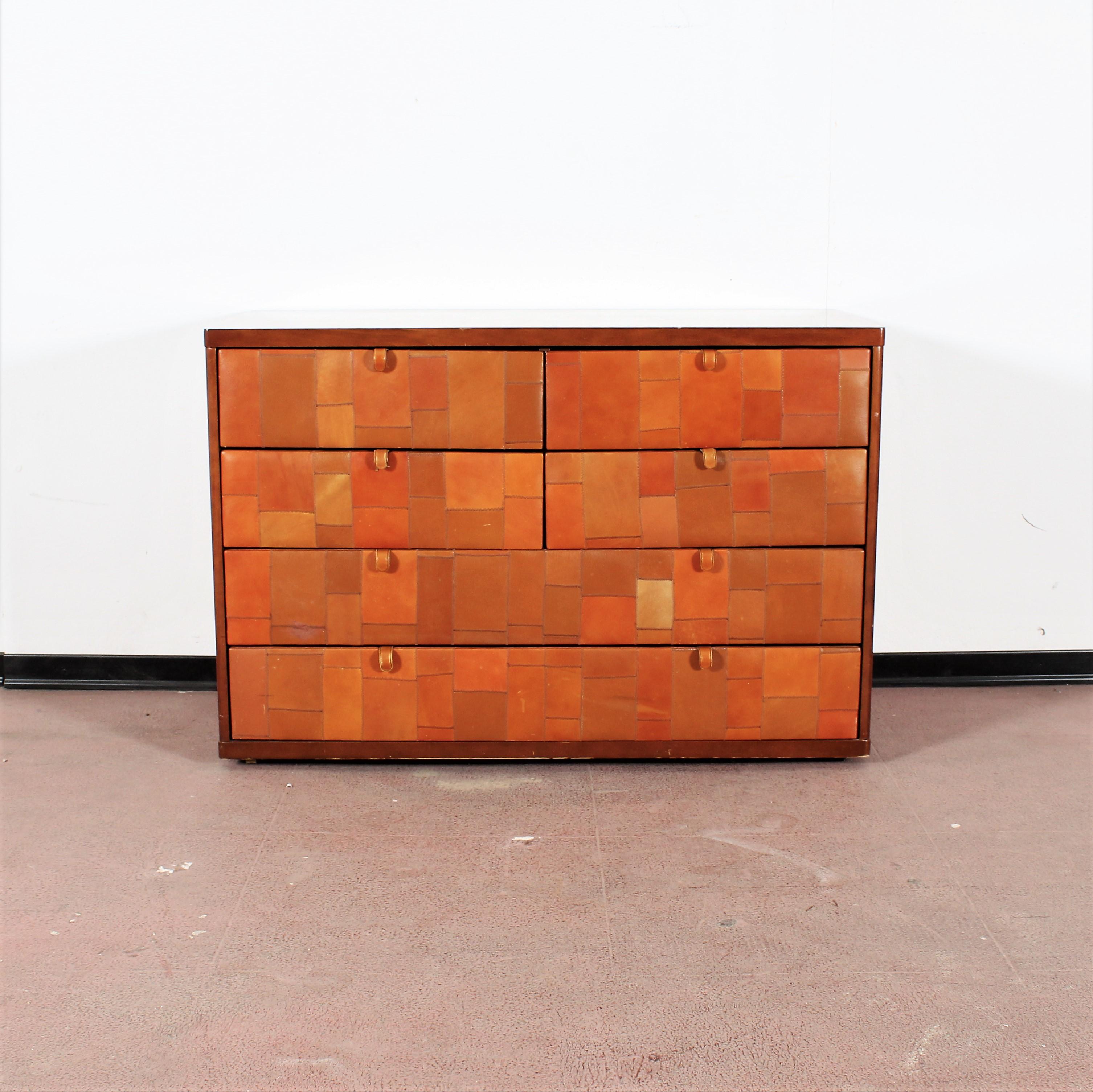 Midcentury Poltrona Frau Wood and Leather Commode and Nightstands ...