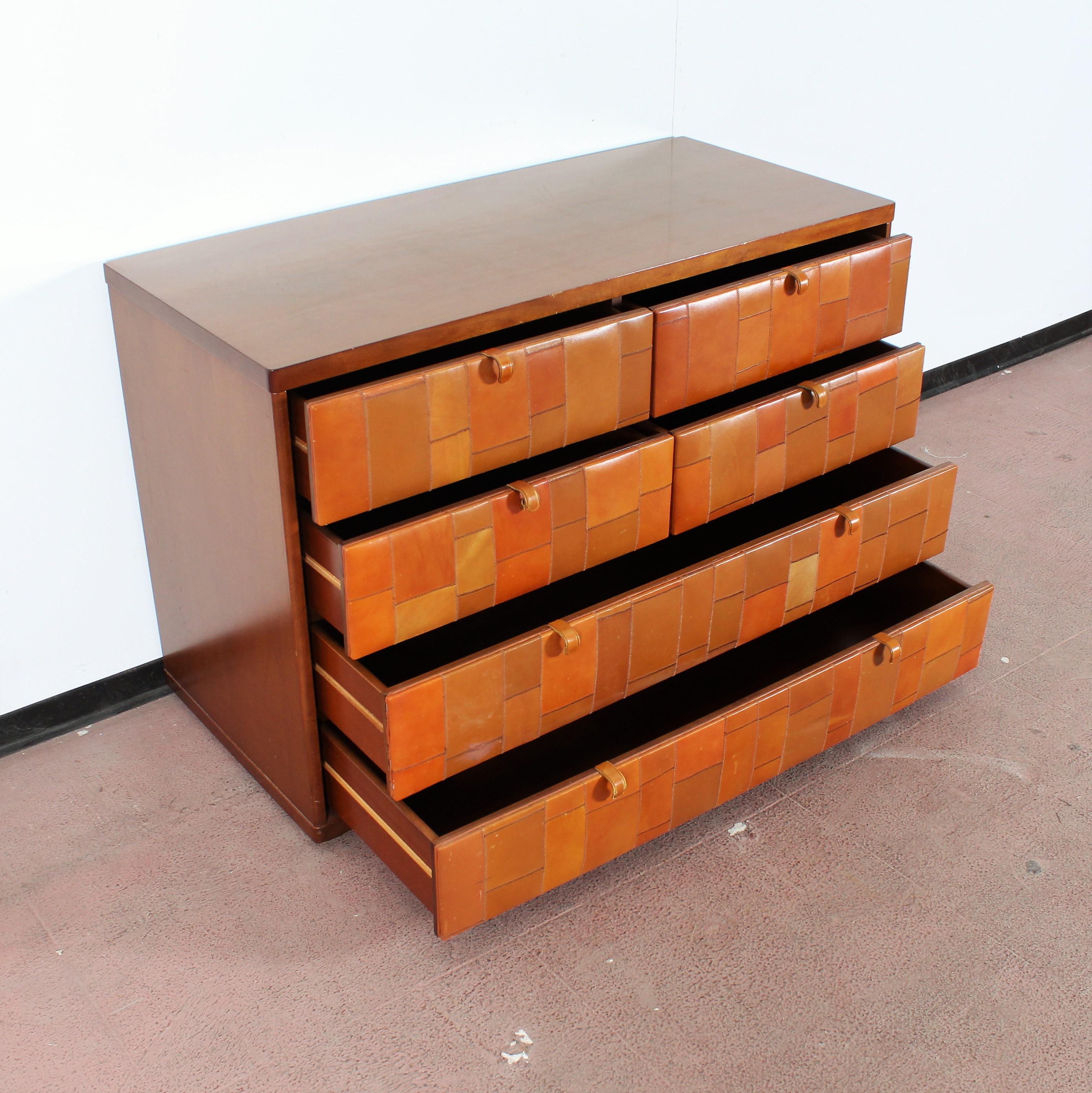Midcentury Poltrona Frau Wood and Leather Commode and Nightstands ...