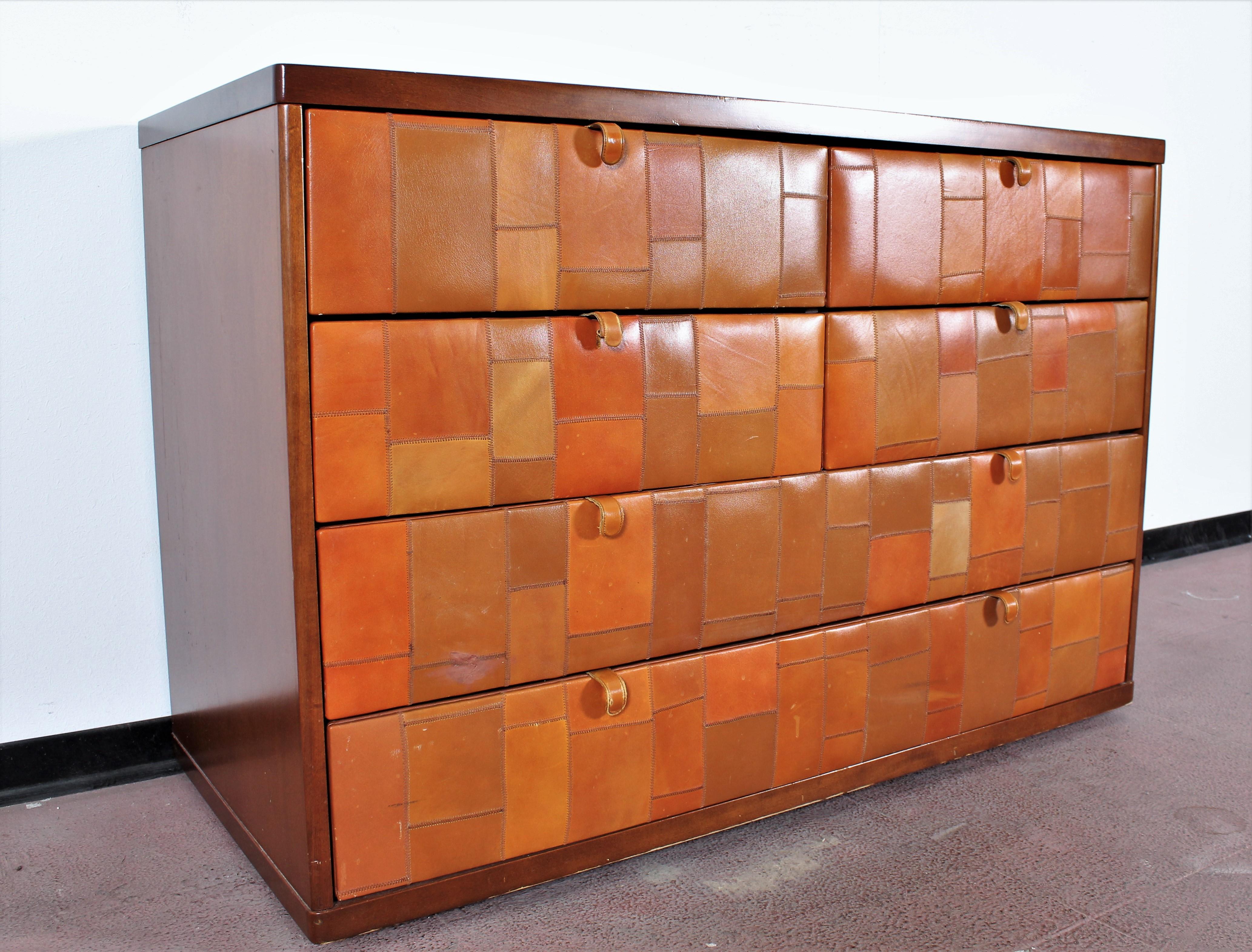 Midcentury Poltrona Frau Wood and Leather Commode and Nightstands ...