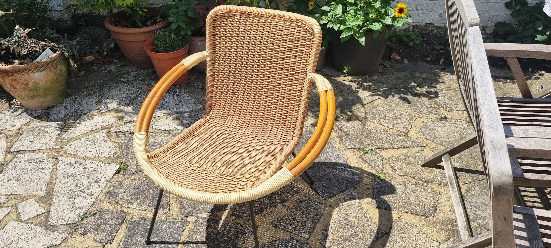 Mid century poly rattan and bamboo shell chair For Sale at 1stDibs