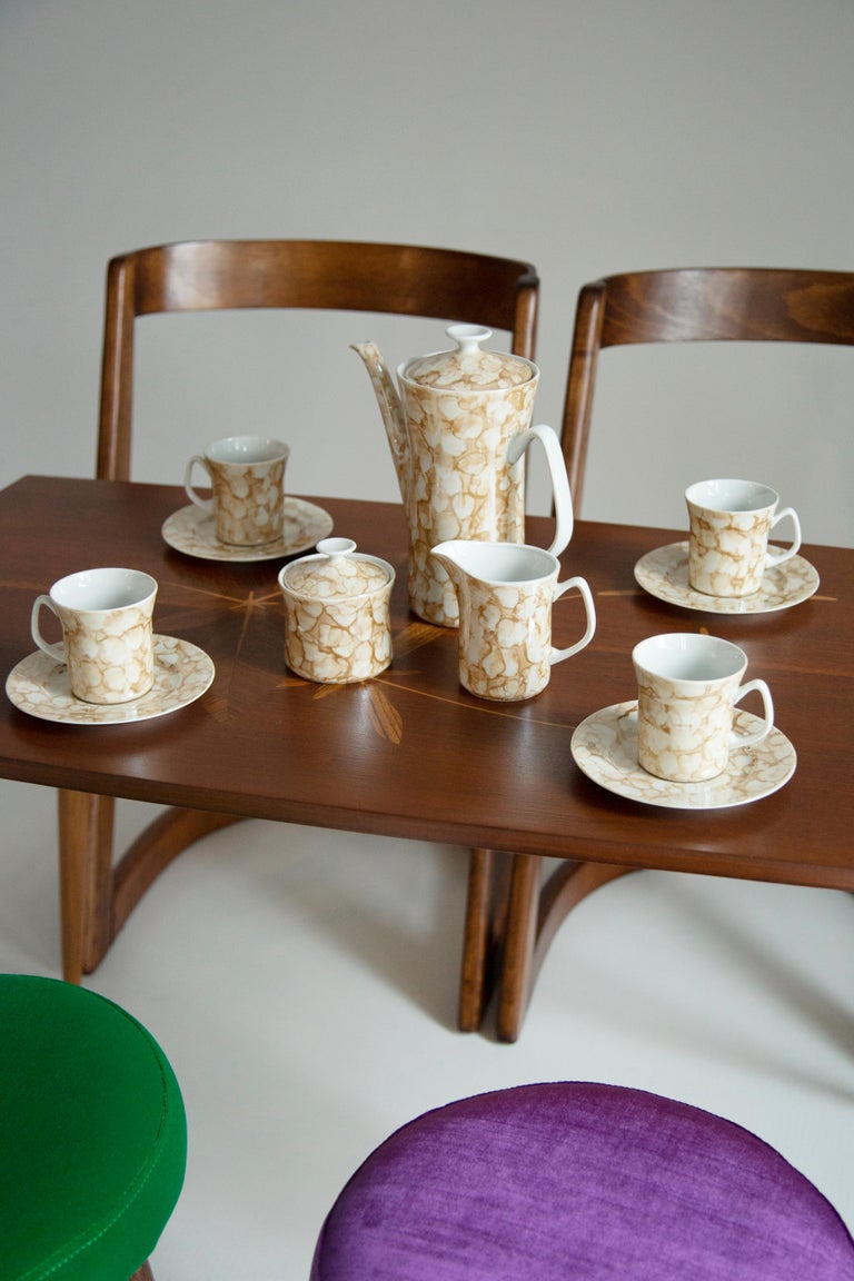 Midcentury Porcelain Beige Marble Tea Coffee Service Jug and Cups ...