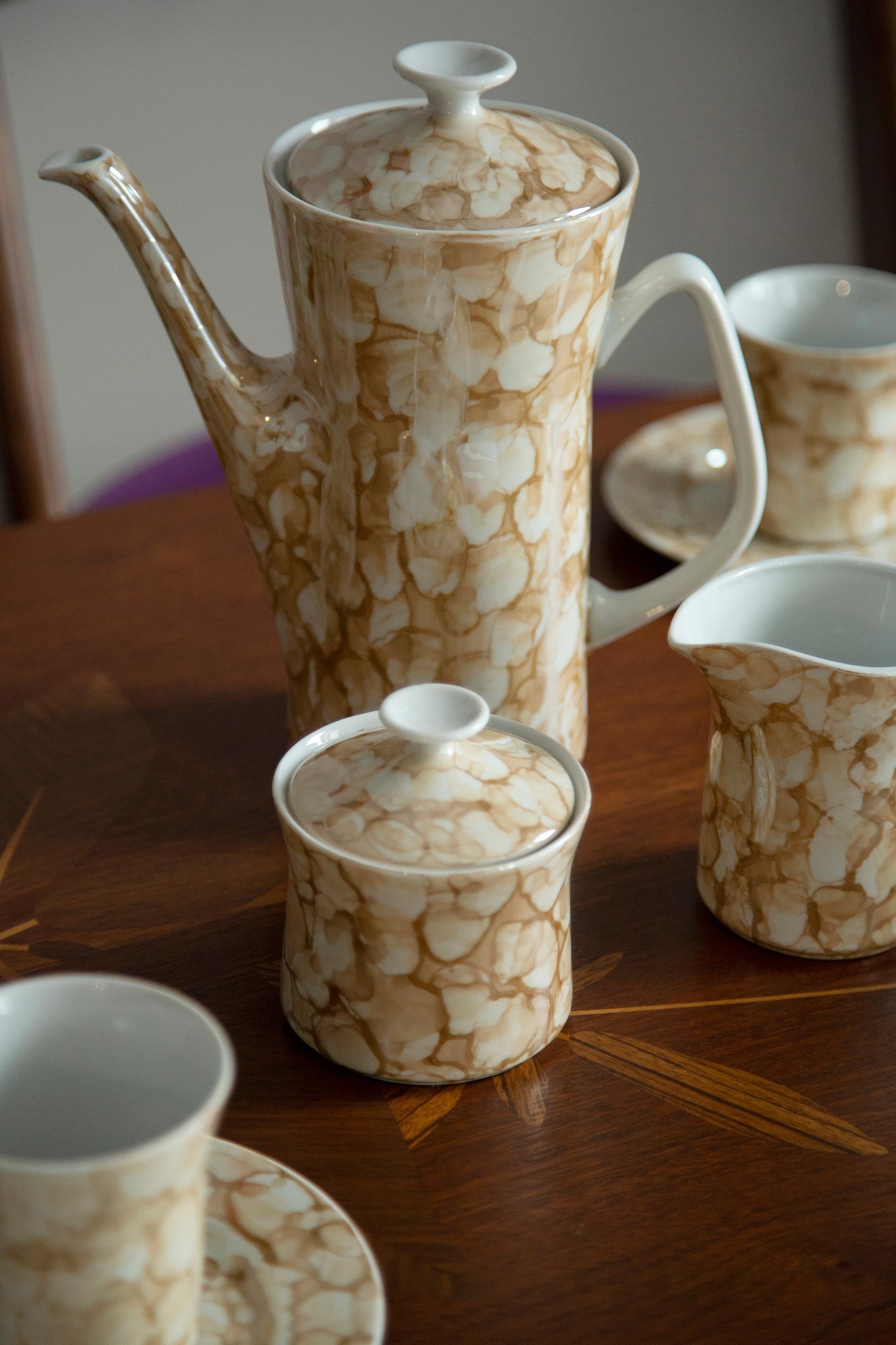 Midcentury Porcelain Beige Marble Tea Coffee Service Jug and Cups ...