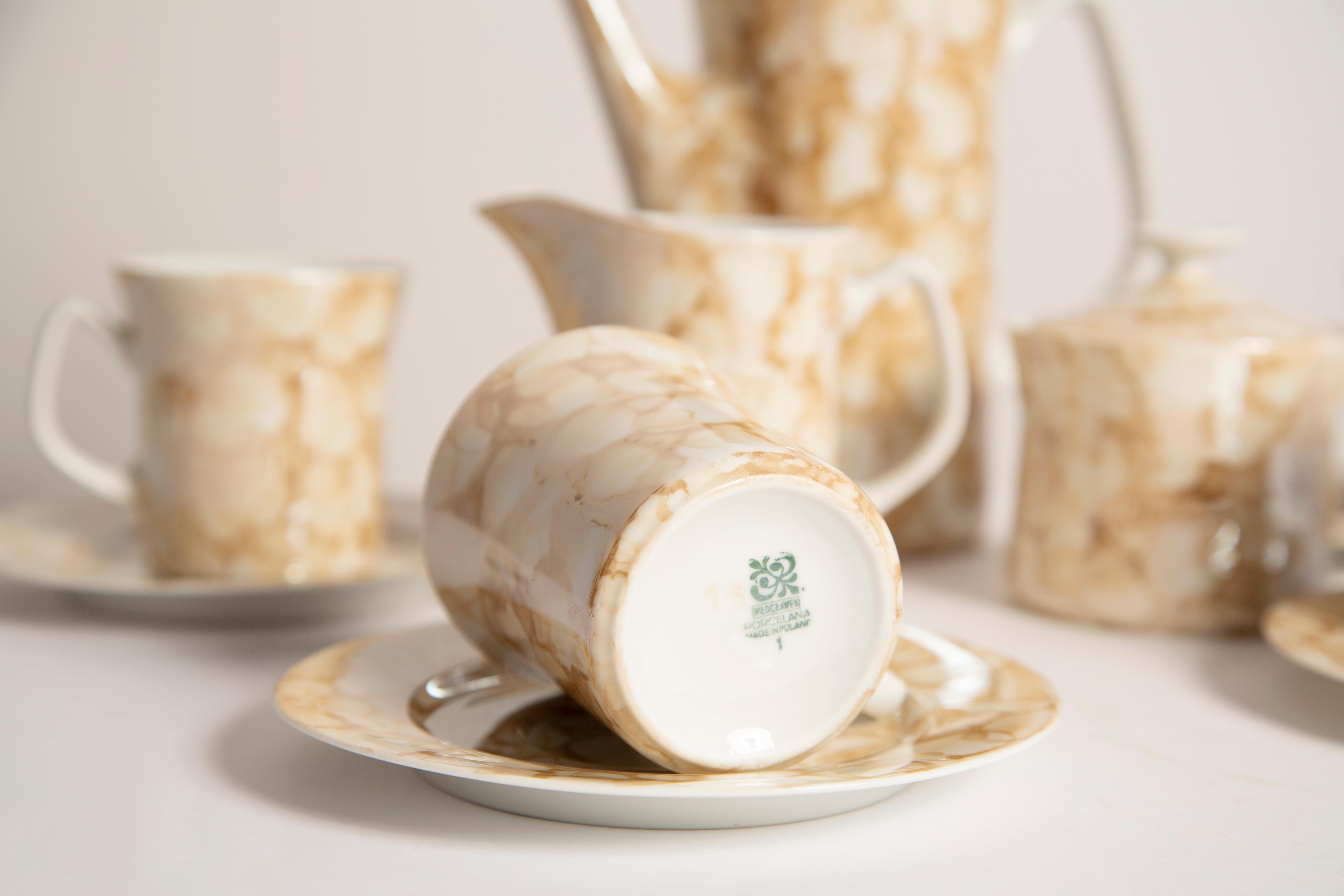 Midcentury Porcelain Beige Marble Tea Coffee Service Jug and Cups ...