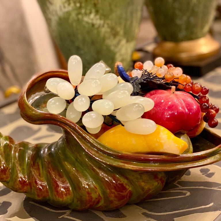 Mid Century Porcelain Cornucopia with Carved Fruit For Sale at 1stDibs