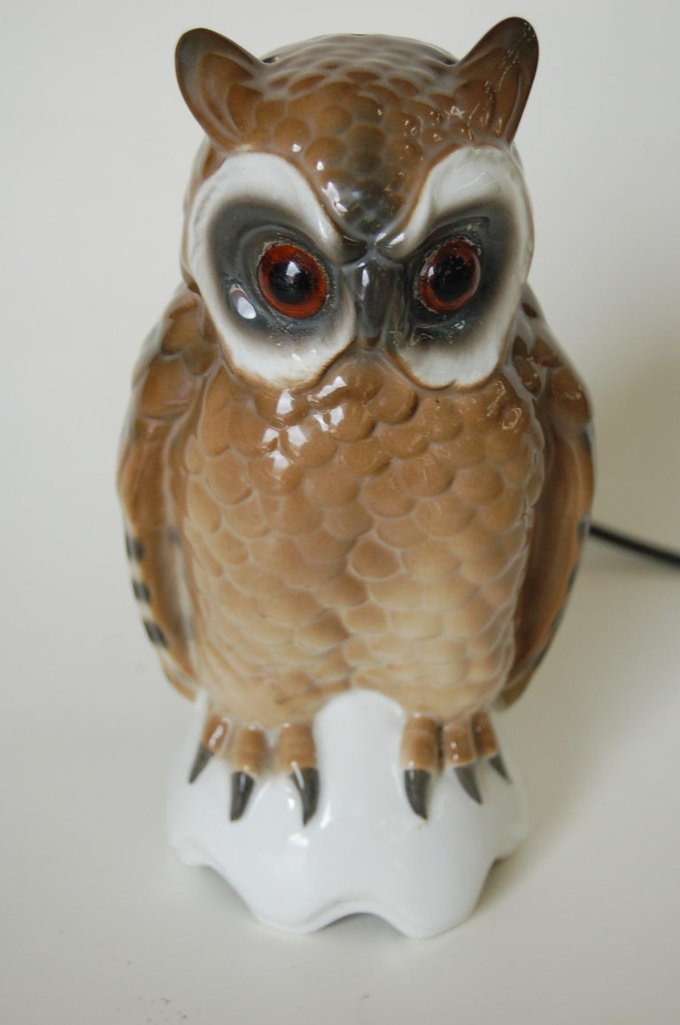 Midcentury Porcelain Owl Accent Lamp at 1stDibs | porcelain owl lamp