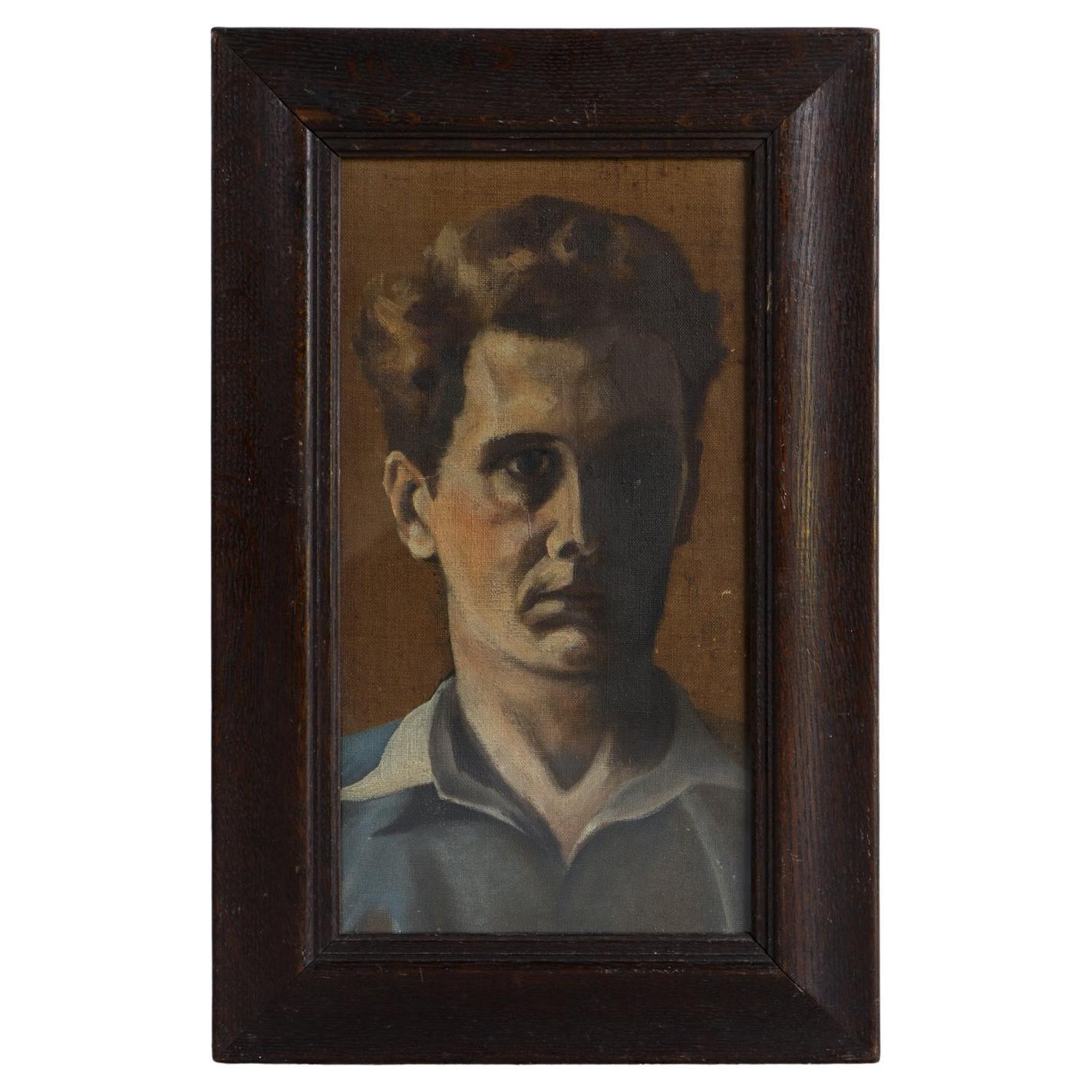 Mid Century Portrait Of A Man Cast In Shadow, Original Vintage Oil ...