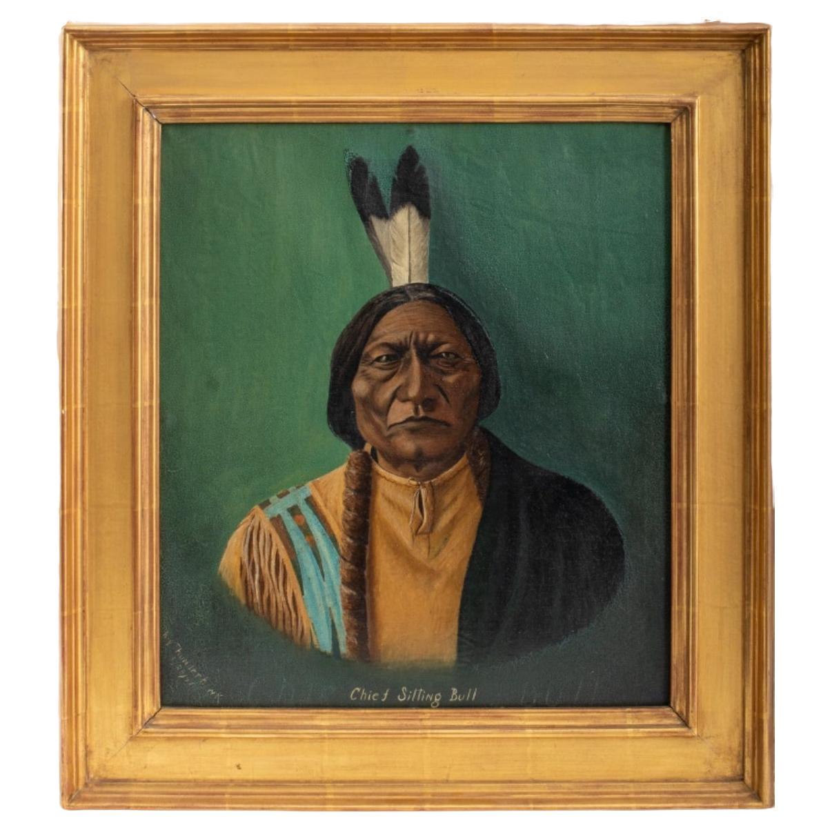 Mid-Century Portrait of Chief Sitting Bull Oil Painting For Sale at 1stDibs