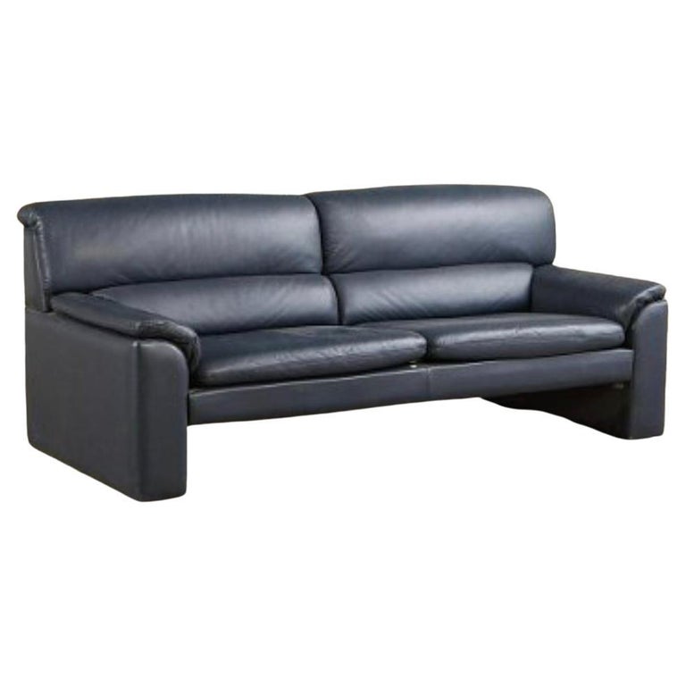 Mid Century Post Modern Italian Navy Blue Leather Sofa circa 1990s For ...