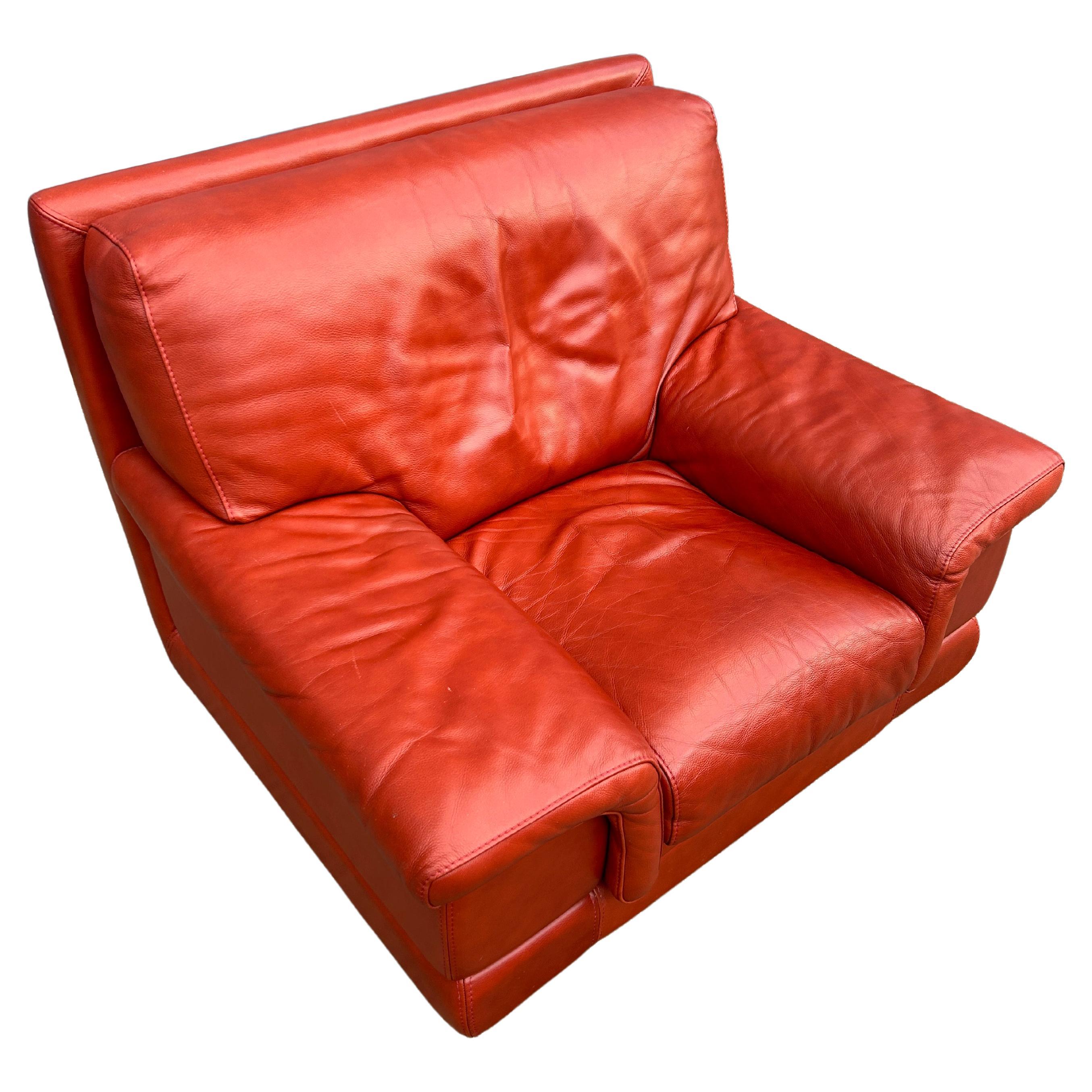 Mid Century Post Modern Italian Red Leather lounge chair by Roche ...