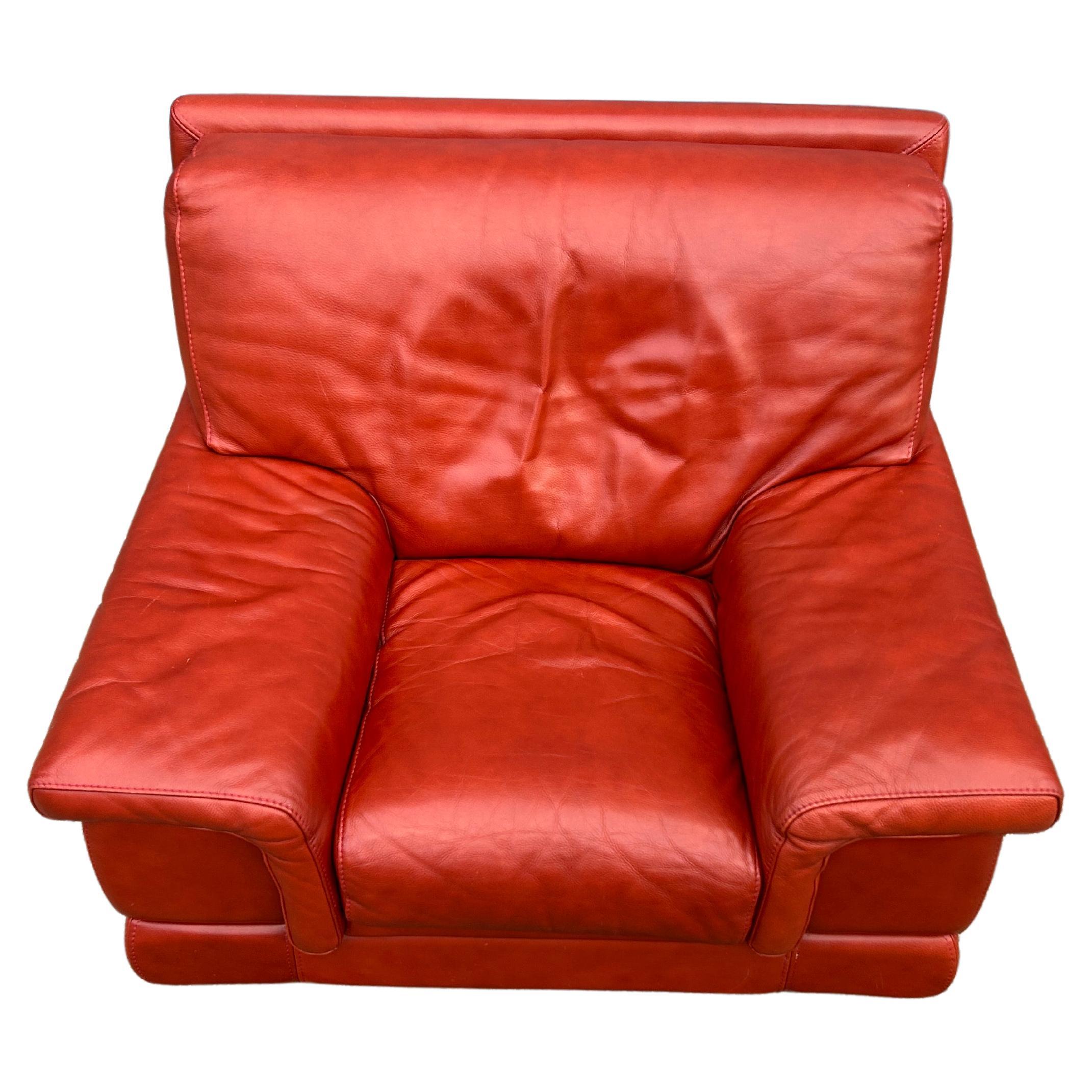 Mid Century Post Modern Italian Red Leather lounge chair by Roche ...