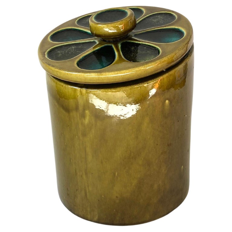 Mid Century Pottery Kitchen Canister For Sale at 1stDibs