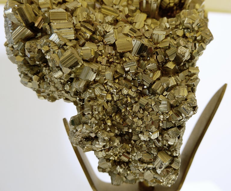 Mid-Century Pyrite Stone Table Lamp, Original Lampshade For Sale at 1stDibs