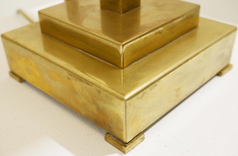 Mid-Century Pyrite Stone Table Lamp, Original Lampshade For Sale at 1stDibs