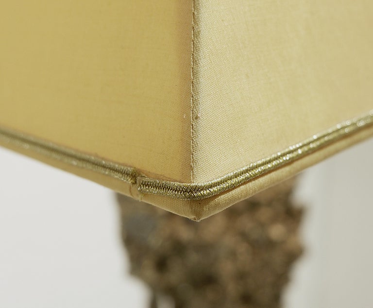 Mid-Century Pyrite Stone Table Lamp, Original Lampshade For Sale at 1stDibs
