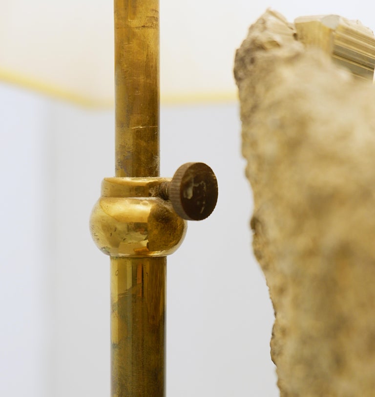 Mid-Century Pyrite Stone Table Lamp, Original Lampshade For Sale at 1stDibs