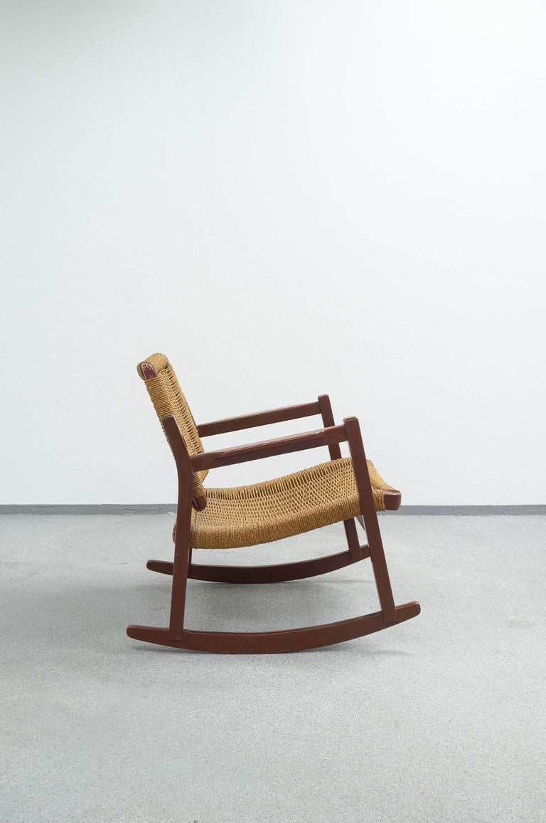 Midcentury Rare Hemp Woven Rocking Chair by Alf Sture at 1stDibs
