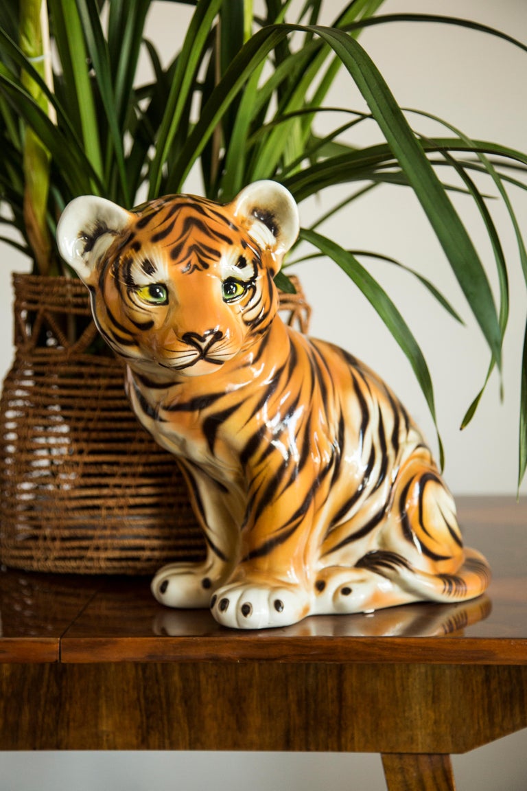 Midcentury Rare Medium Tiger Ceramic Sculpture, Portugal, 1960s For ...