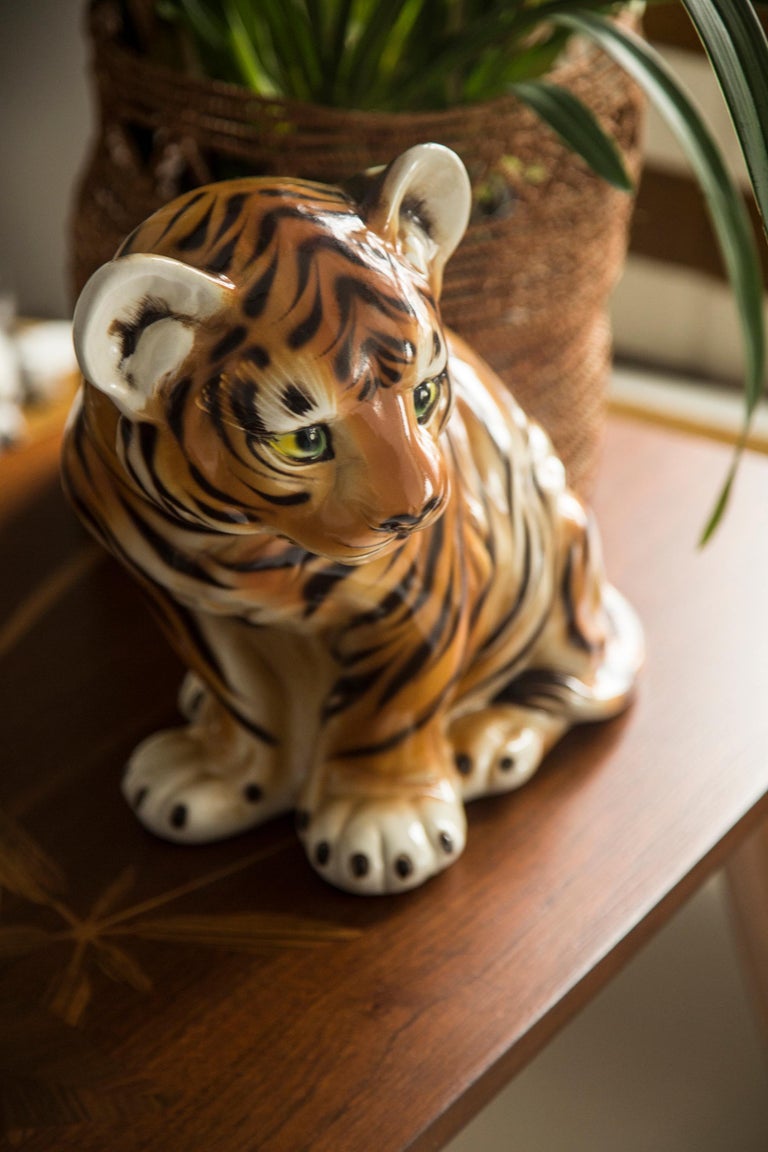 Midcentury Rare Medium Tiger Ceramic Sculpture, Portugal, 1960s For ...
