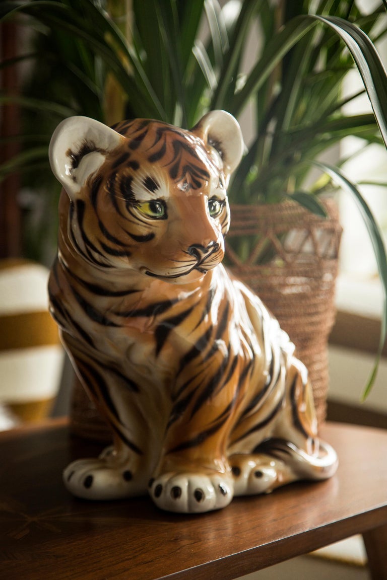 Midcentury Rare Medium Tiger Ceramic Sculpture, Portugal, 1960s For ...