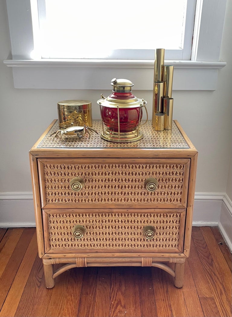 Midcentury Rattan and Cane Side Table Nightstand For Sale at 1stDibs