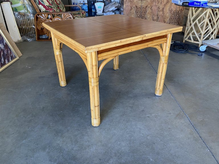 Mid Century Rattan and Mahogany Expandable Dining Table w/ Leaves For ...