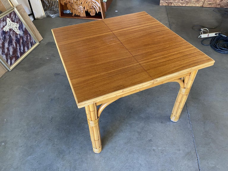 Mid Century Rattan and Mahogany Expandable Dining Table w/ Leaves For ...