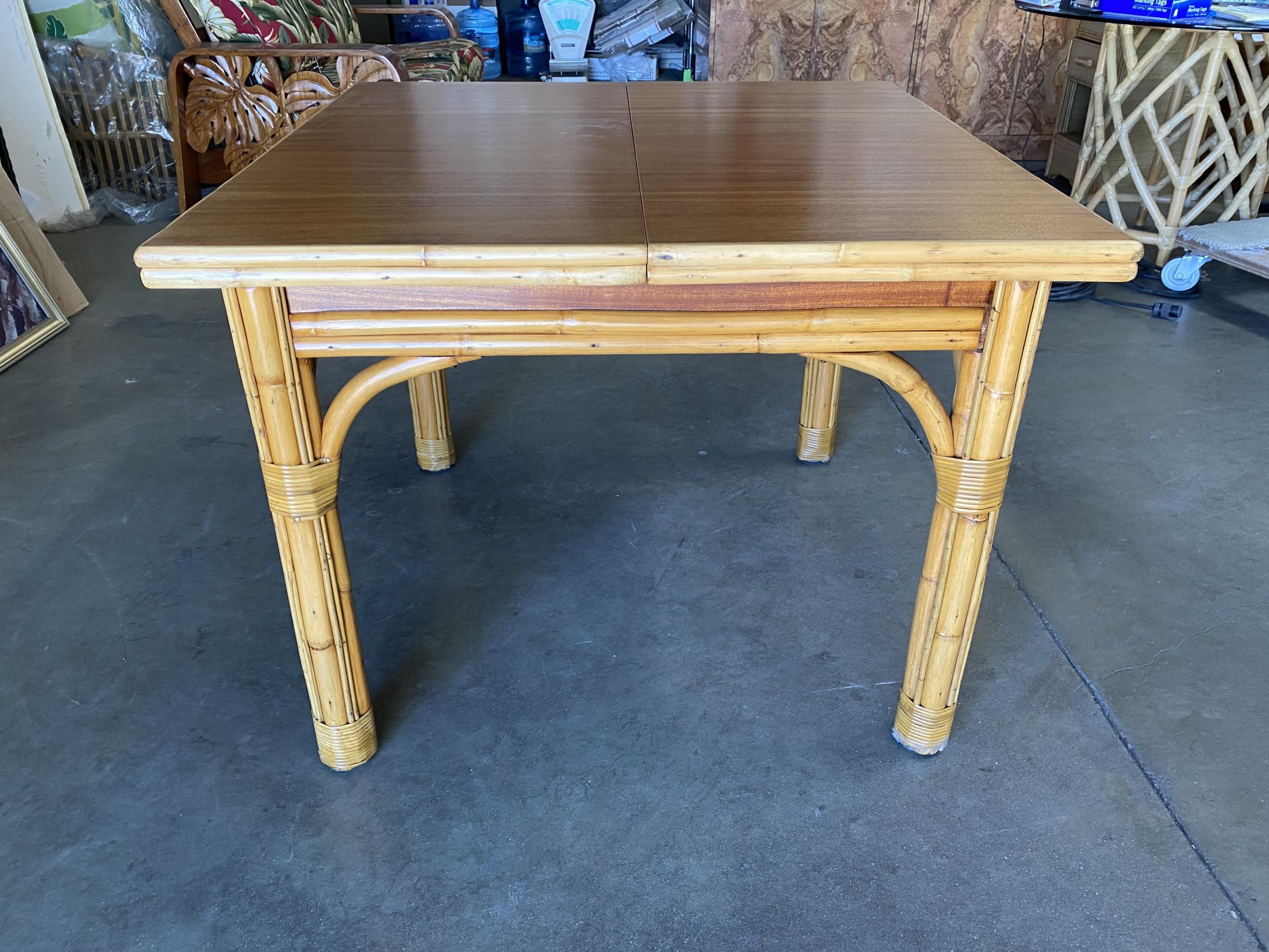 Mid Century Rattan and Mahogany Expandable Dining Table w/ Leaves For ...