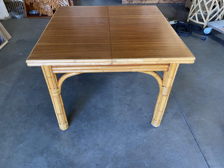 Mid Century Rattan and Mahogany Expandable Dining Table w/ Leaves For ...