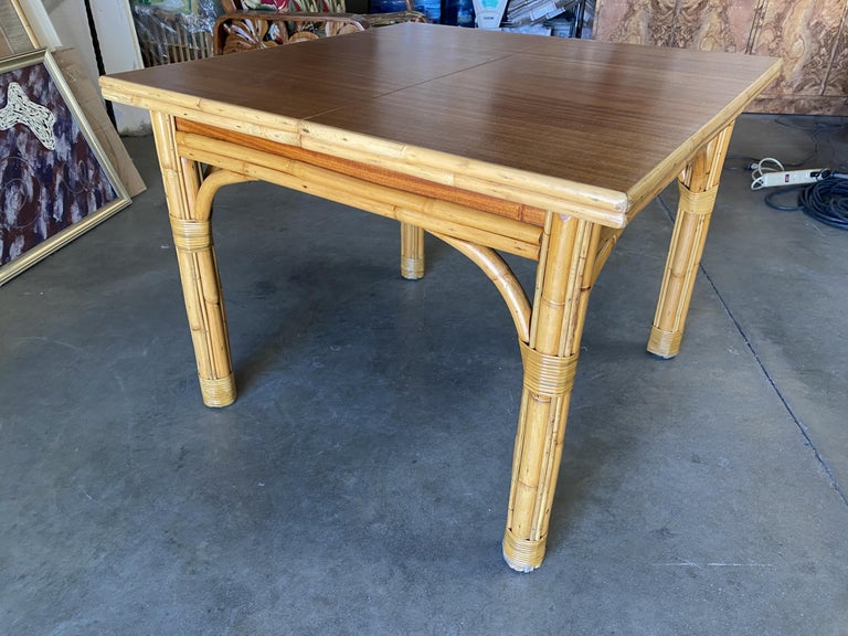 Mid Century Rattan and Mahogany Expandable Dining Table w/ Leaves For ...