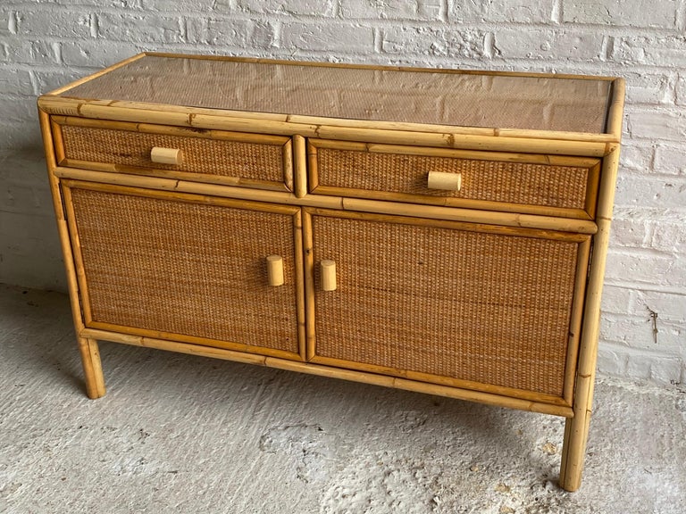 Mid Century Rattan and Cane Compact Sideboard, Italy, 1970s at 1stDibs