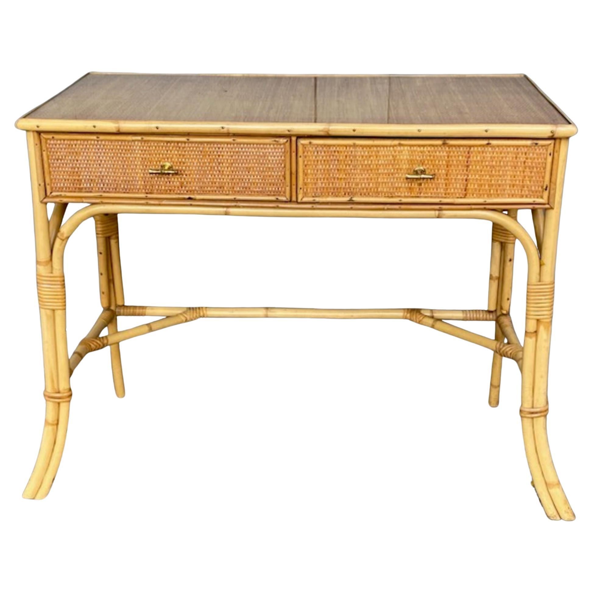 Midcentury Rattan Desk - 88 For Sale on 1stDibs