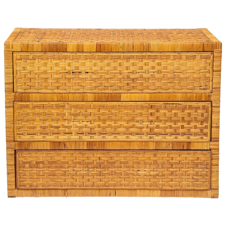 Midcentury Rattan Chest of Drawers at 1stDibs