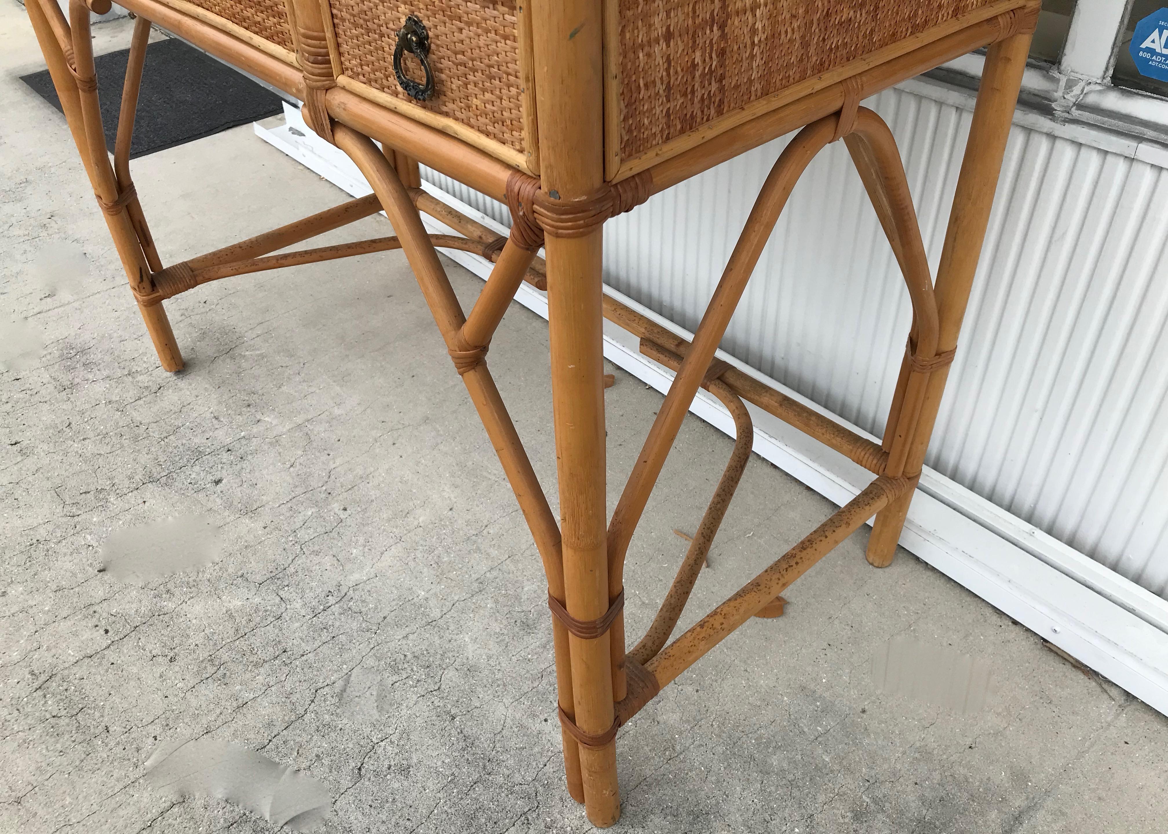 Mid Century Rattan Desk For Sale at 1stDibs