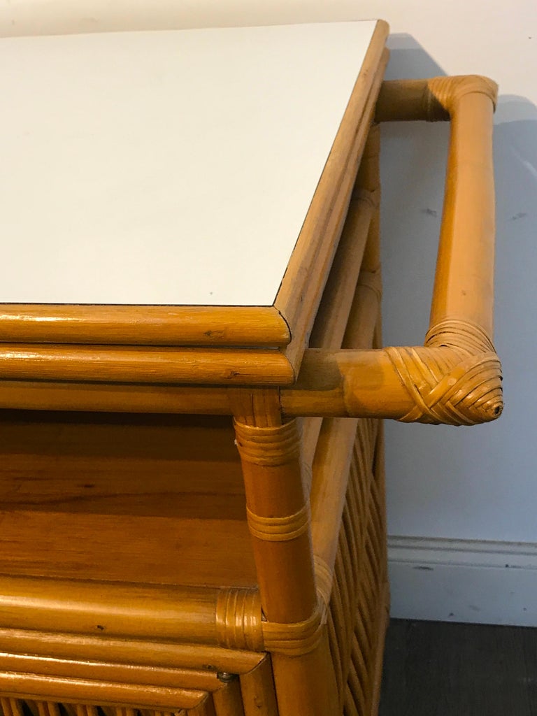 Midcentury Rattan Expandable Bar Cart at 1stDibs