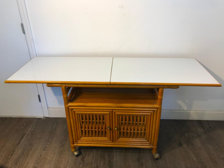 Midcentury Rattan Expandable Bar Cart at 1stDibs
