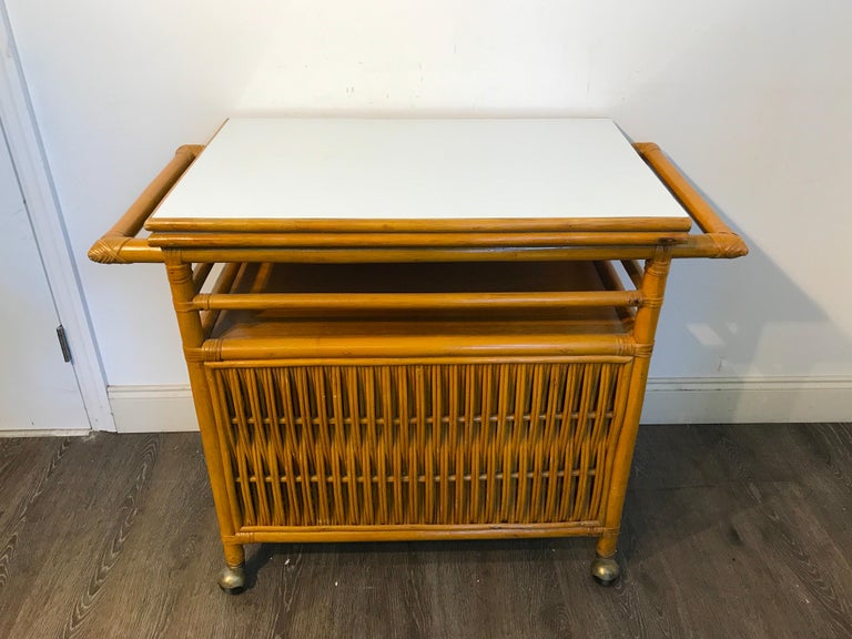 Midcentury Rattan Expandable Bar Cart at 1stDibs