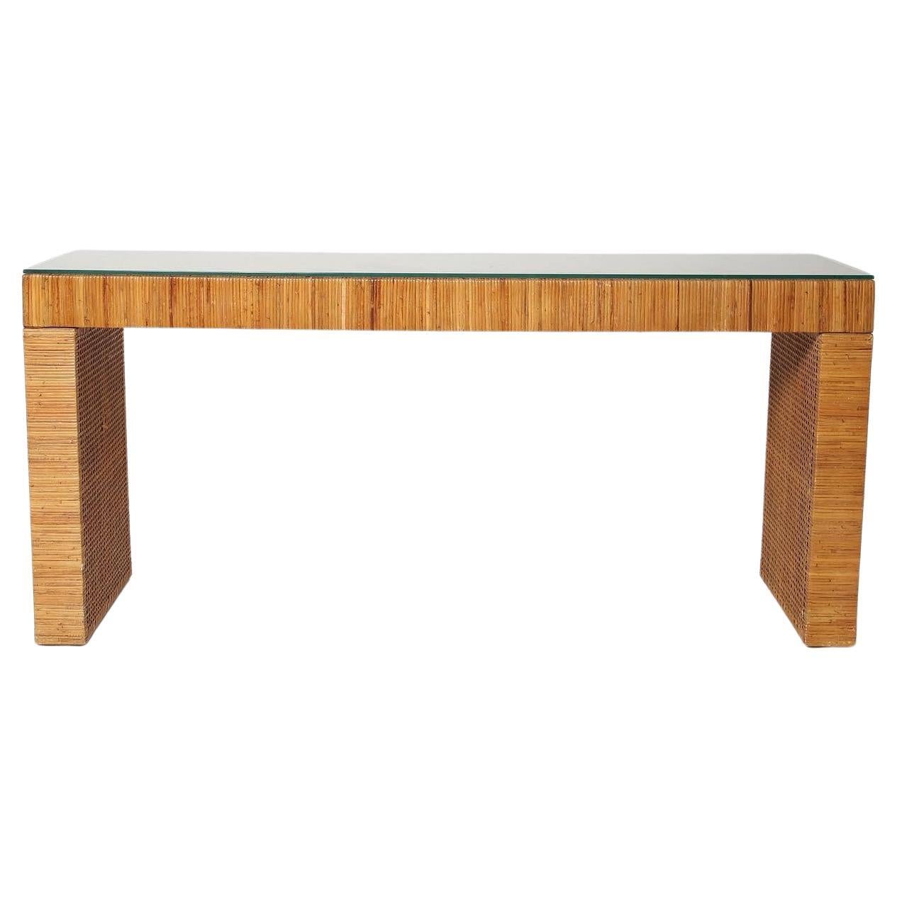 Magenta Painted Rattan Console For Sale at 1stDibs