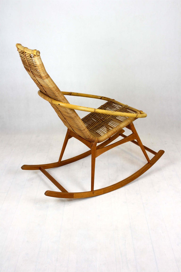 Mid-Century Rattan Rocking Chair, 1960s For Sale at 1stDibs