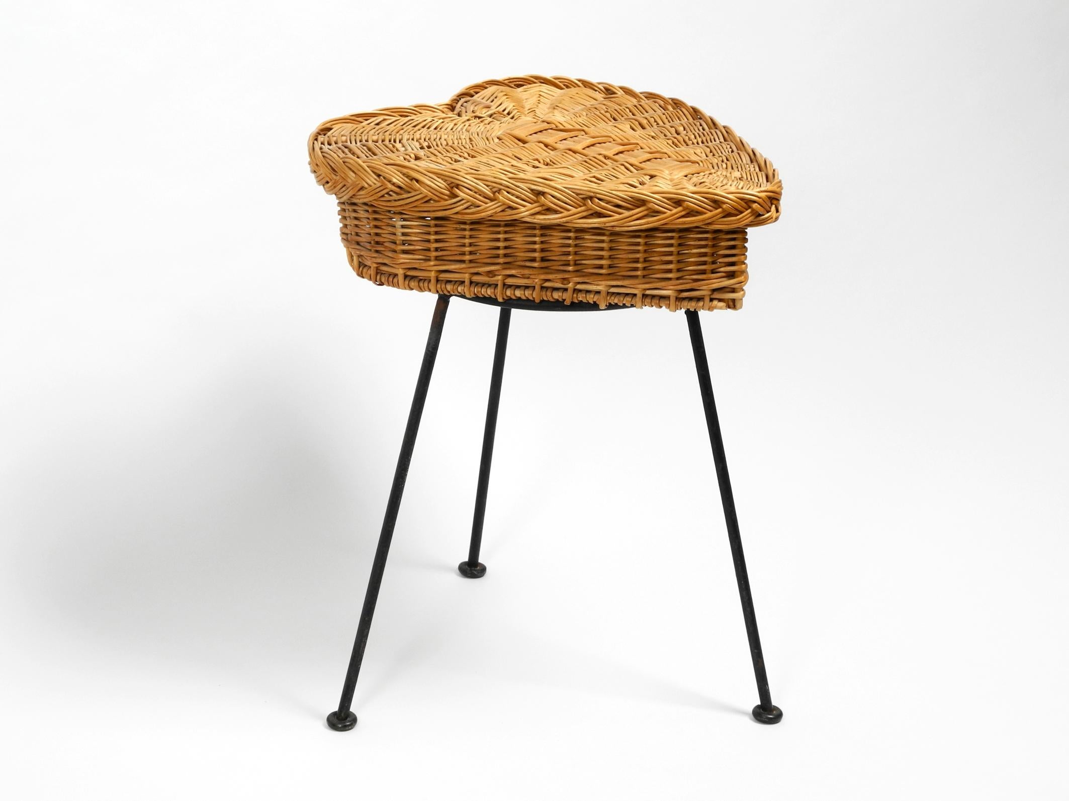 Midcentury Rattan Side Table with Metal Frame in Heart Shape Made in ...