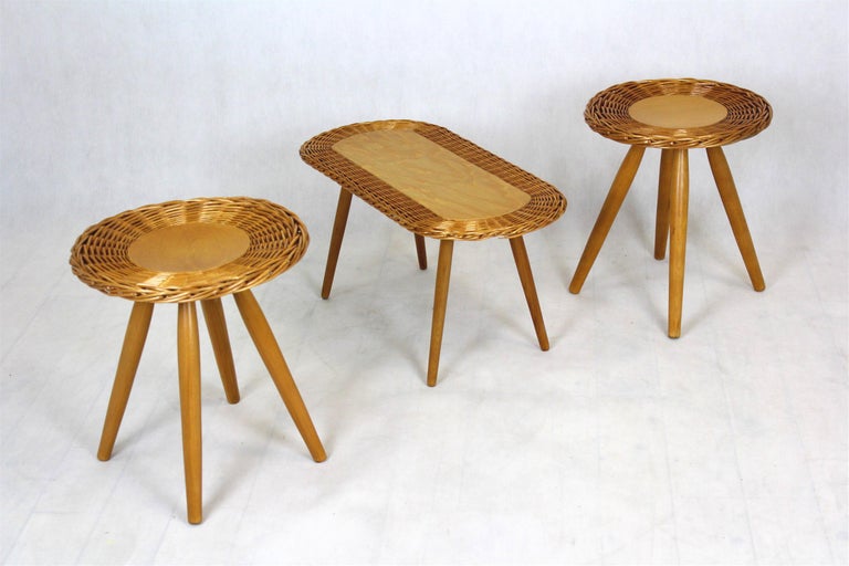 Mid-Century Rattan Stools by Jan Kalous for Úluv, Czechoslovakia, 1960s ...