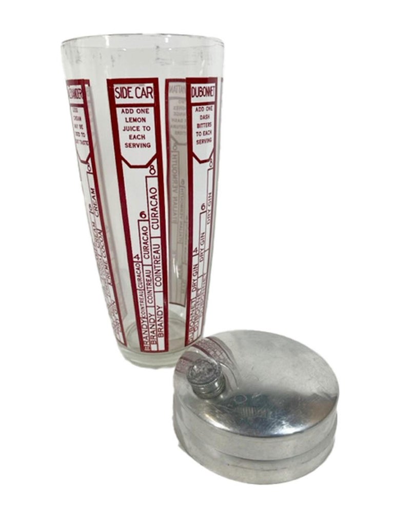 Mid-Century Recipe Cocktail Shaker in Red and White Enamel on Clear ...