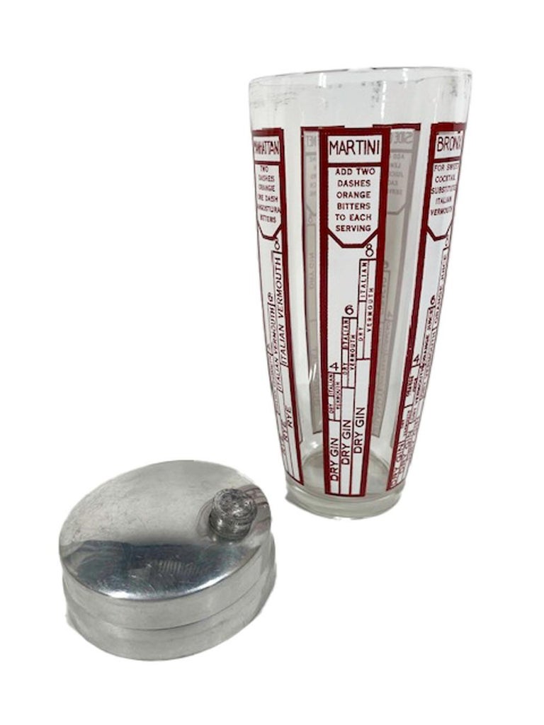 Mid-Century Recipe Cocktail Shaker in Red and White Enamel on Clear ...