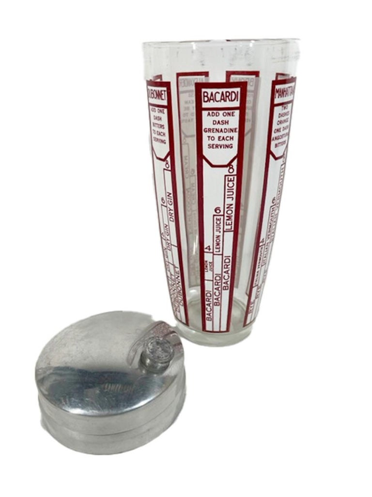 Mid-Century Recipe Cocktail Shaker in Red and White Enamel on Clear ...