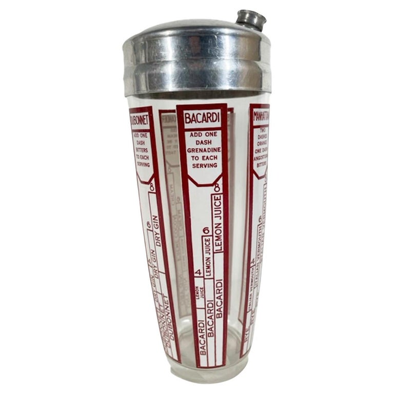 Mid-Century Recipe Cocktail Shaker in Red and White Enamel on Clear ...