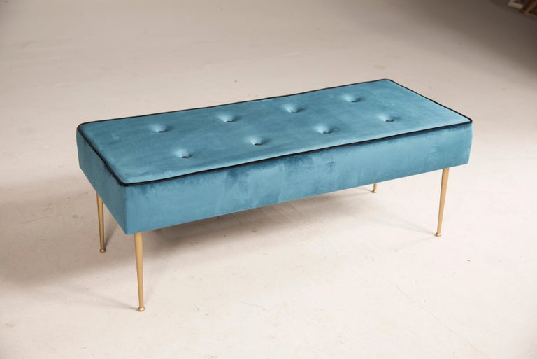 Mid-Century Rectangular Light Blue Silk Velvet Black Lined Brass Legs ...